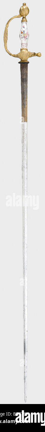 A German small-sword with a porcelain grip, circa 1750 Double-edged ...