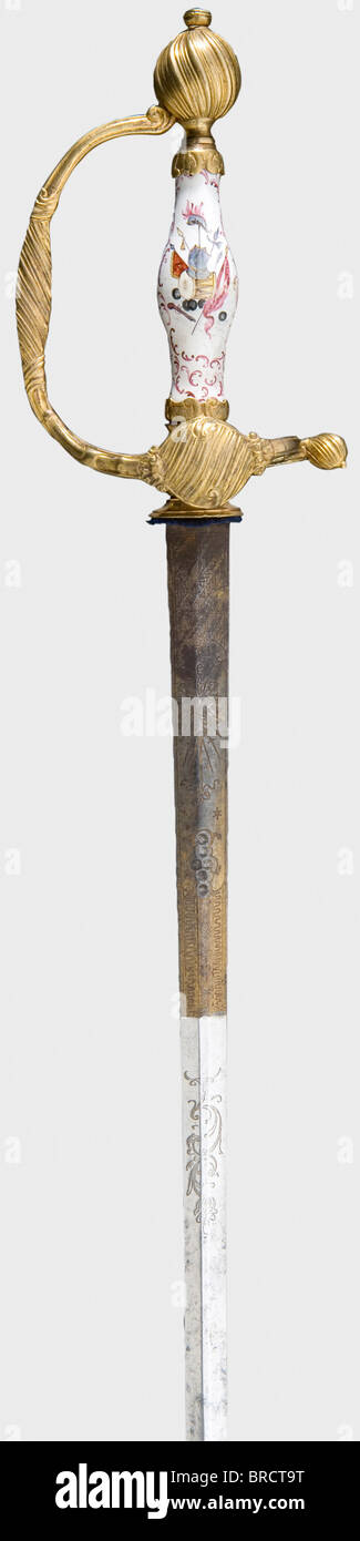 A German small-sword with a porcelain grip, circa 1750 Double-edged ...