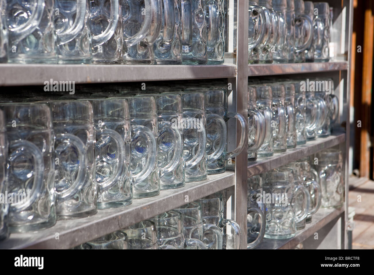 Shelves of empty mass glasses at the Oktoberfest, Munich, Germany Stock ...