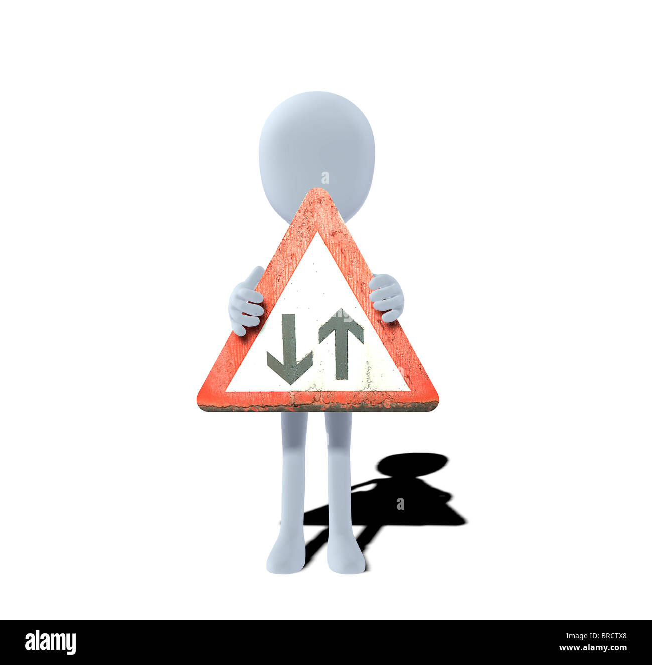 concept figure with warning sign caution oncoming traffic Stock Photo ...