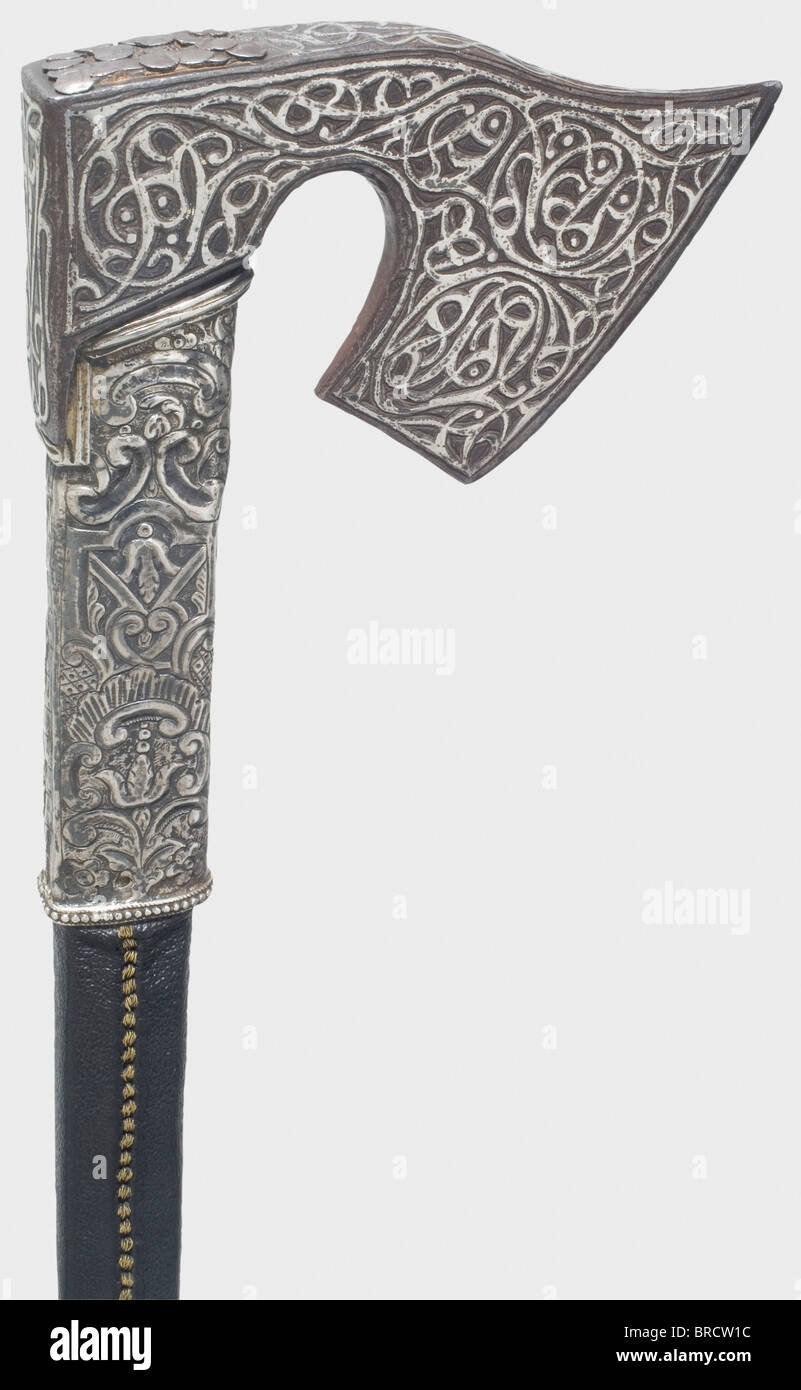 A Balkan-Turkish ceremonial axe, 18th century Iron axe head with a ...