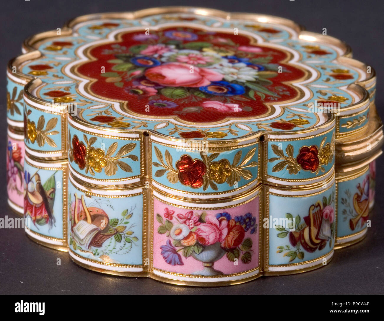 A fine enamelled gold box in a leather case, London, 1795/96 22-carat ...
