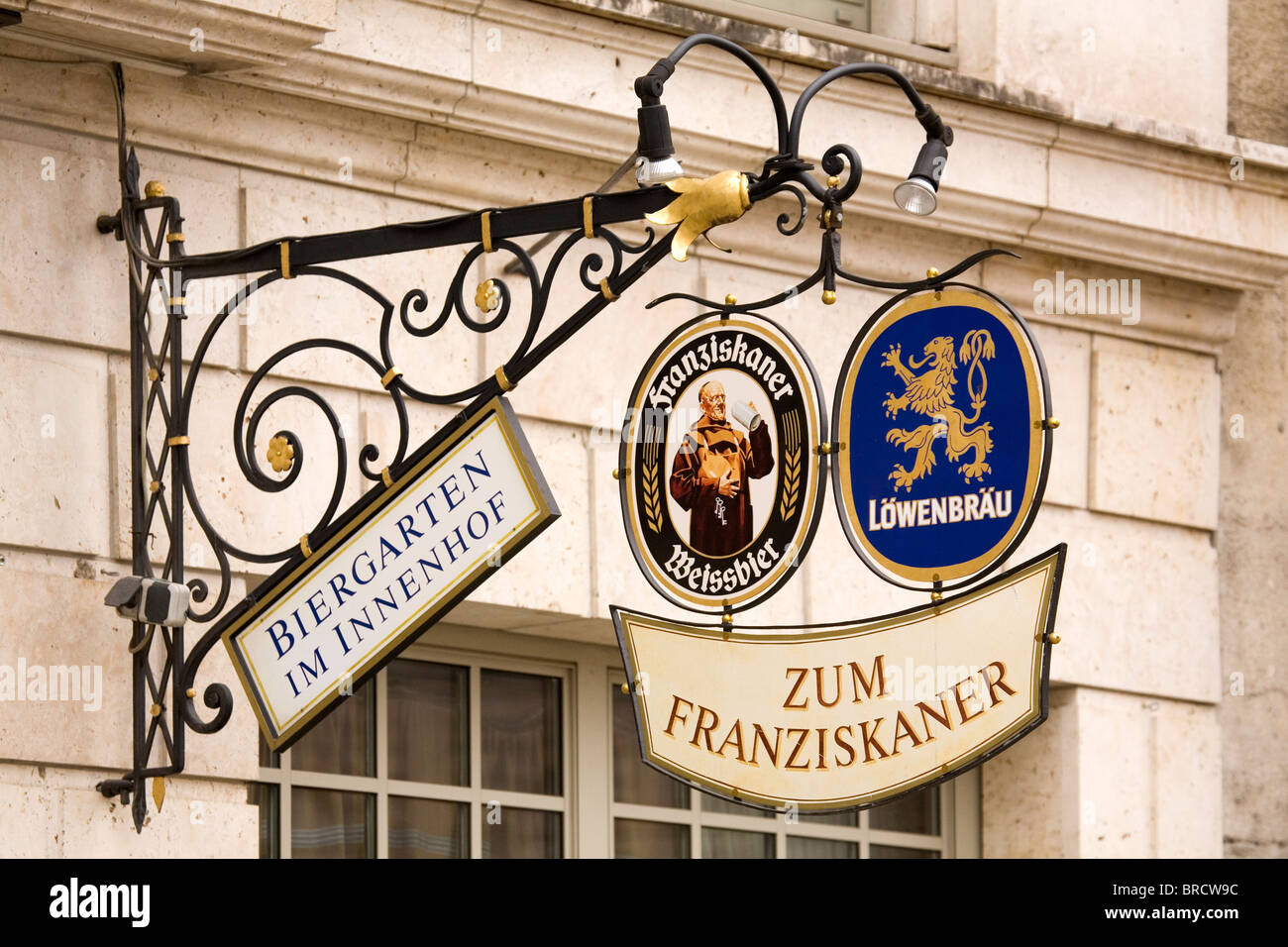 Sign for the Zum Franziskaner Bierkeller in central Munich, Germany ...