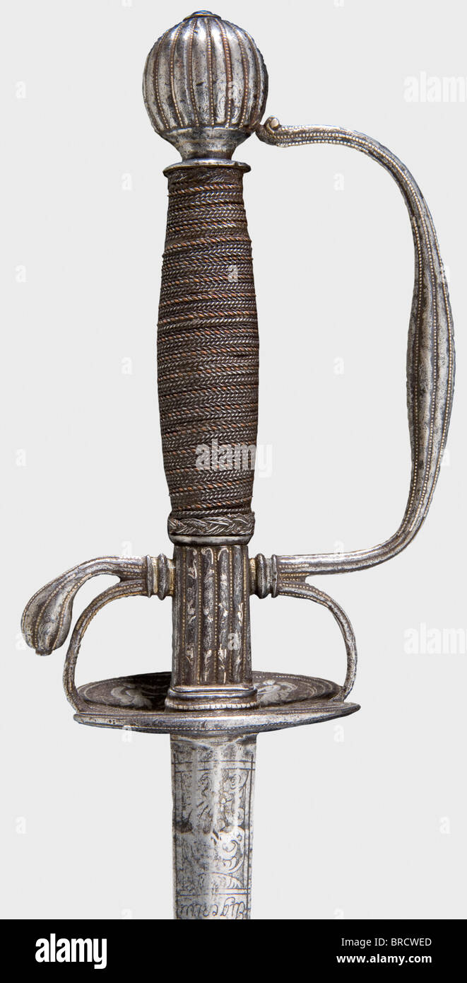 A fine German small-sword with silver-inlaid hilt, circa 1690 Double ...