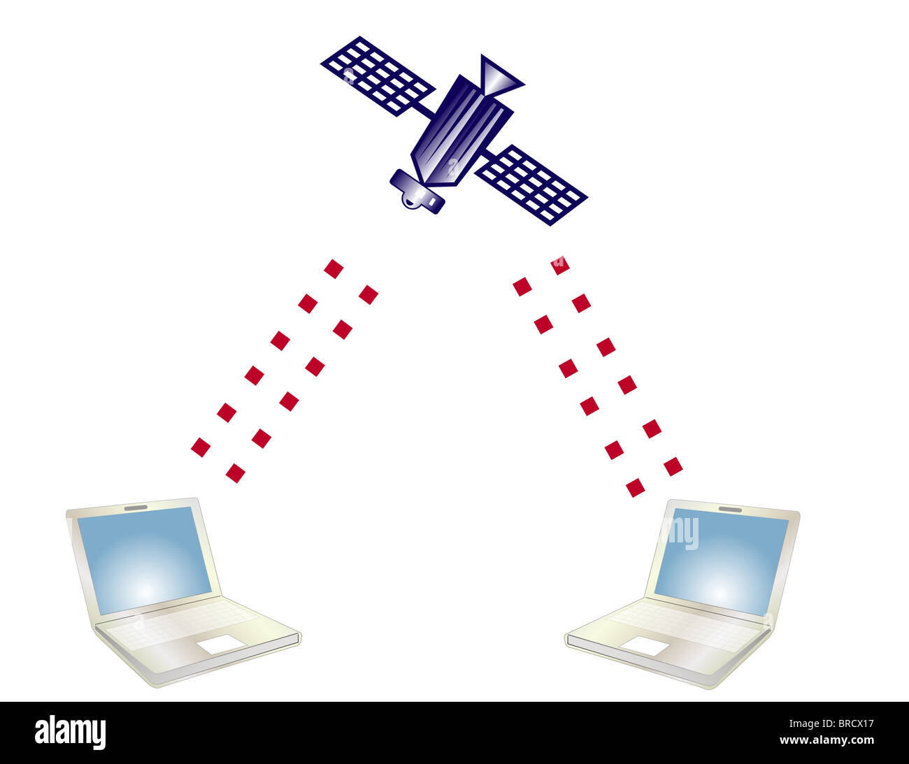 Two laptop computers communicating via satellite Stock Photo - Alamy