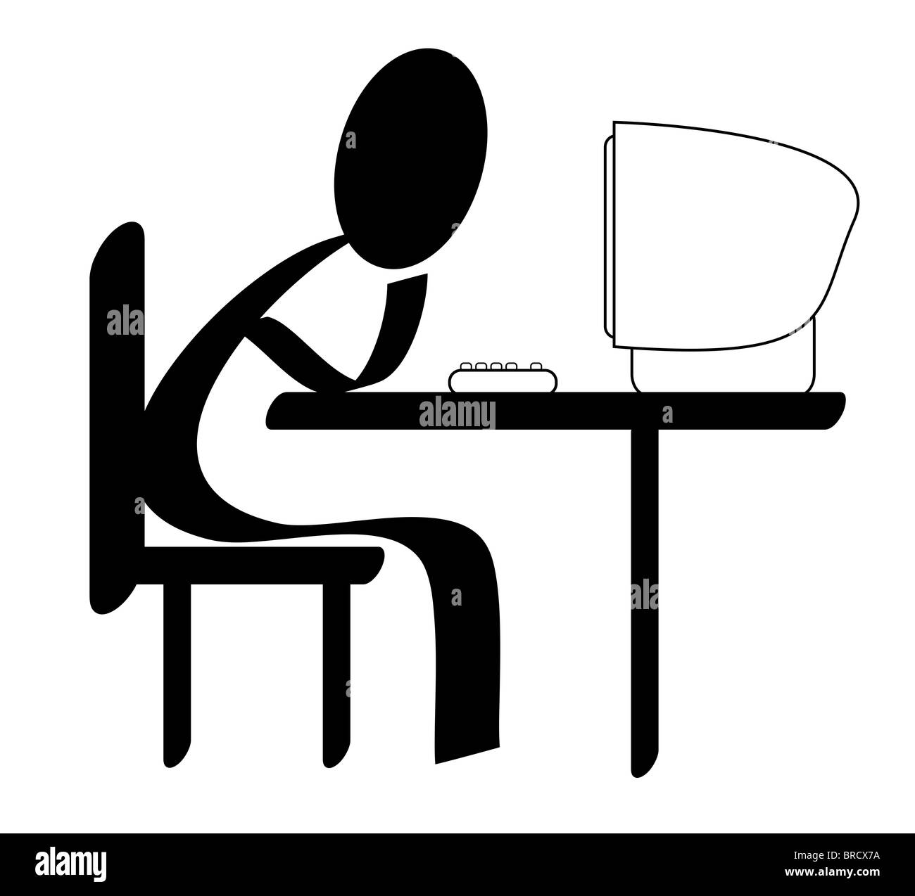 A stylized person thinking about a problem in front of his desktop ...