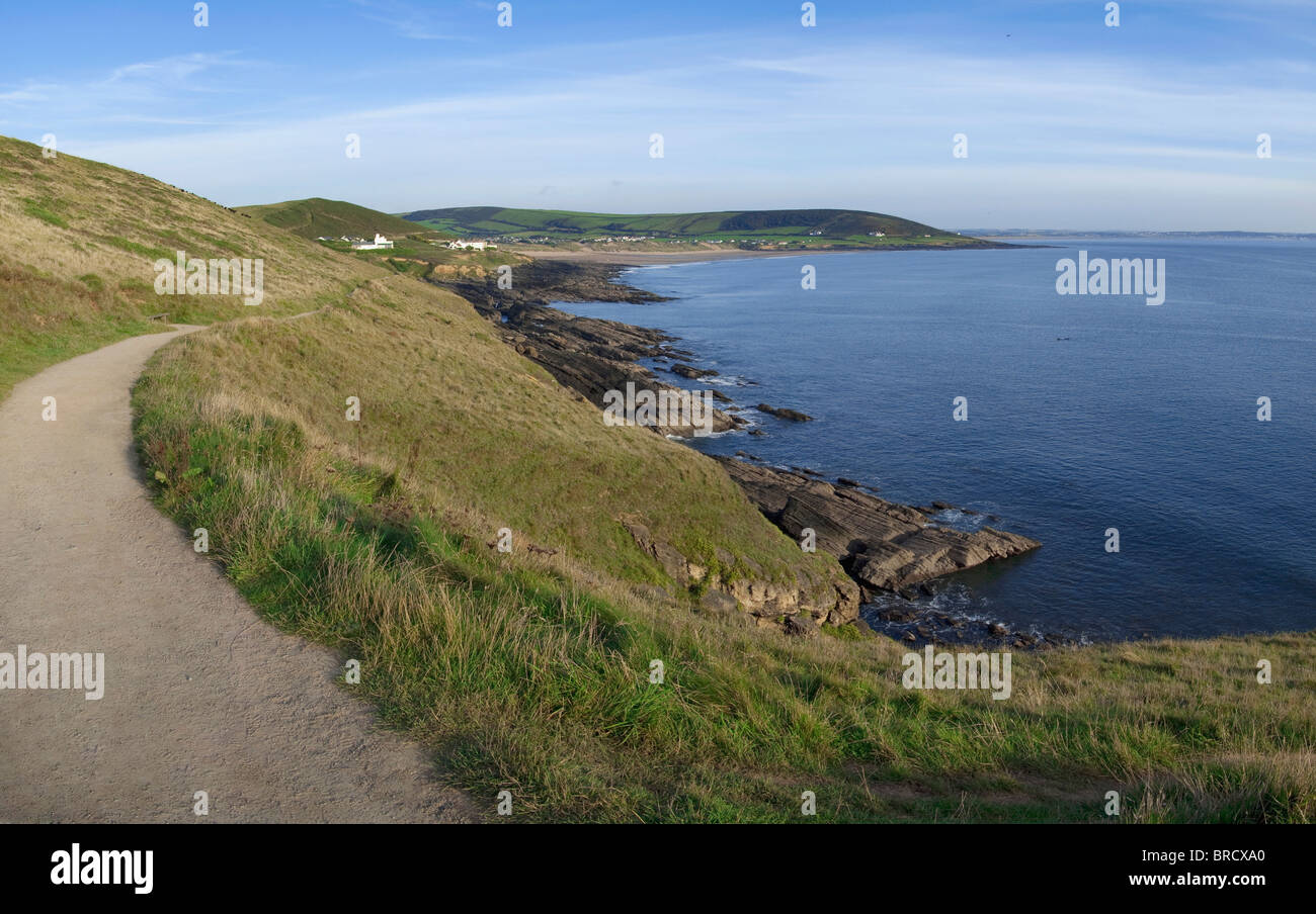 croyde bay on the north devon coast - the view from the footpath to ...