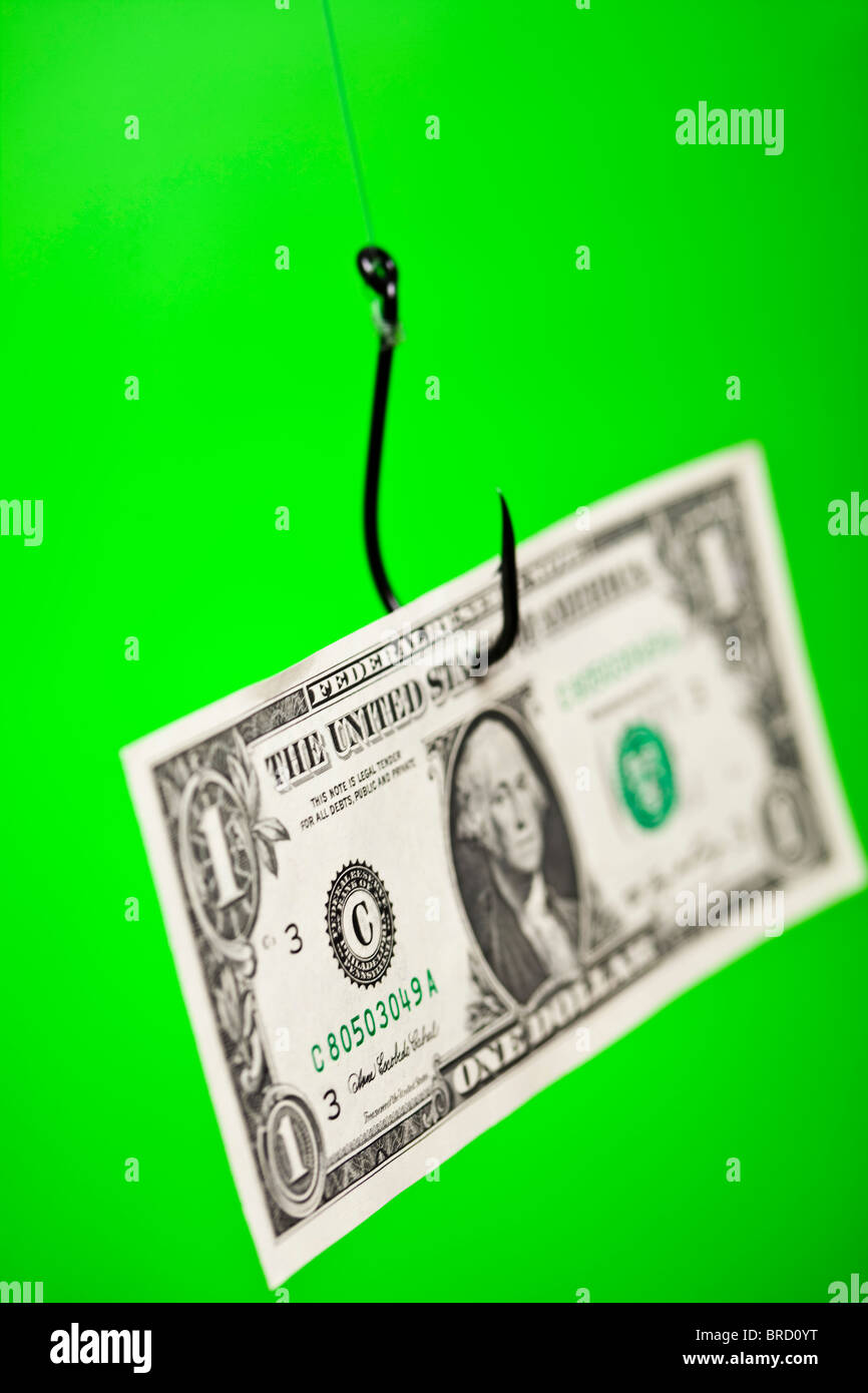 Dollar on hook Stock Photo - Alamy