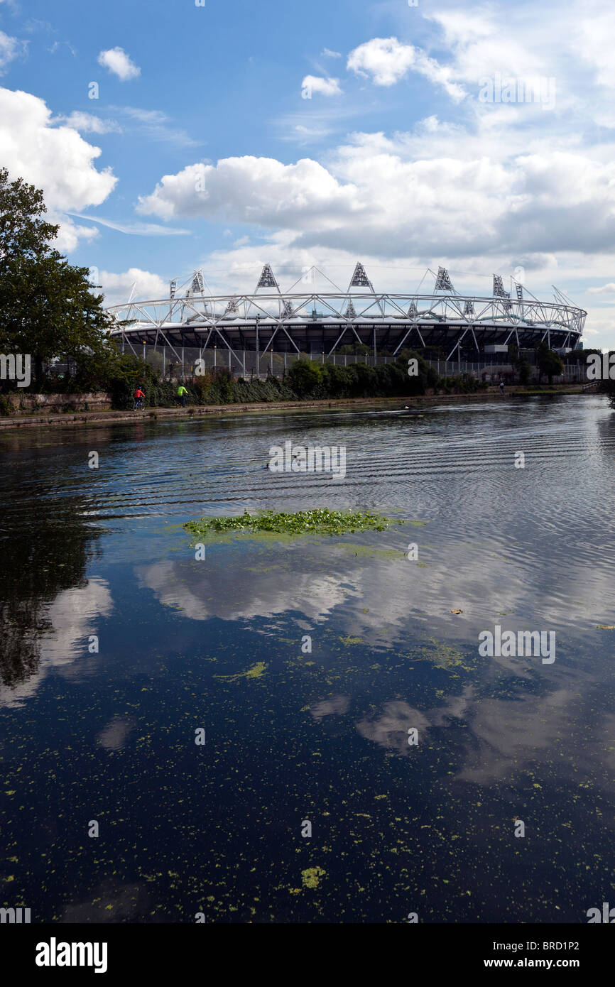 The 2012 London Olympic Stadium from the River Lee Navigation Canal ...