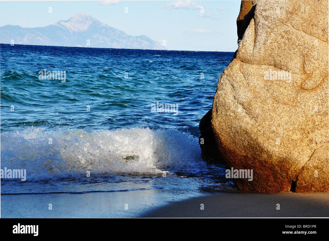 view of the sea with mountain background Stock Photo - Alamy