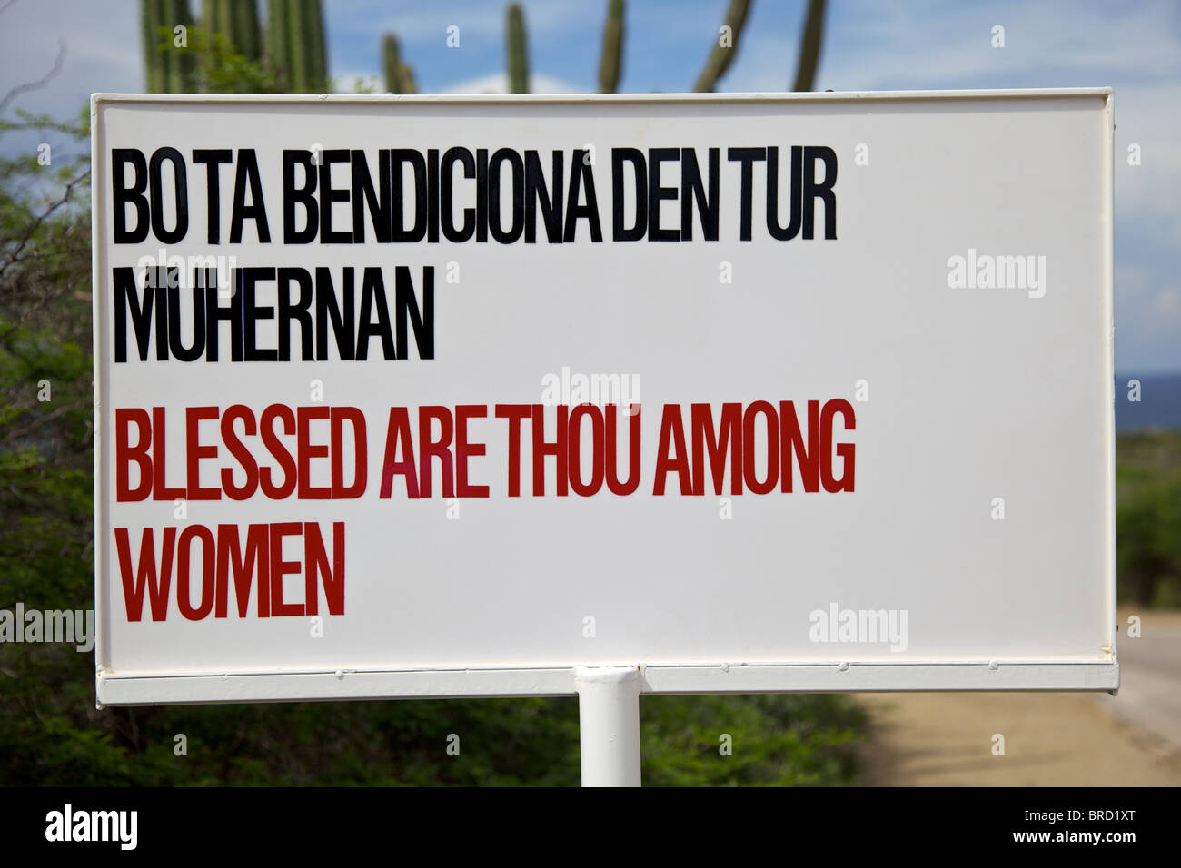 Hail Mary Prayer Printed on a Sign in English and in Papiamento, the ...