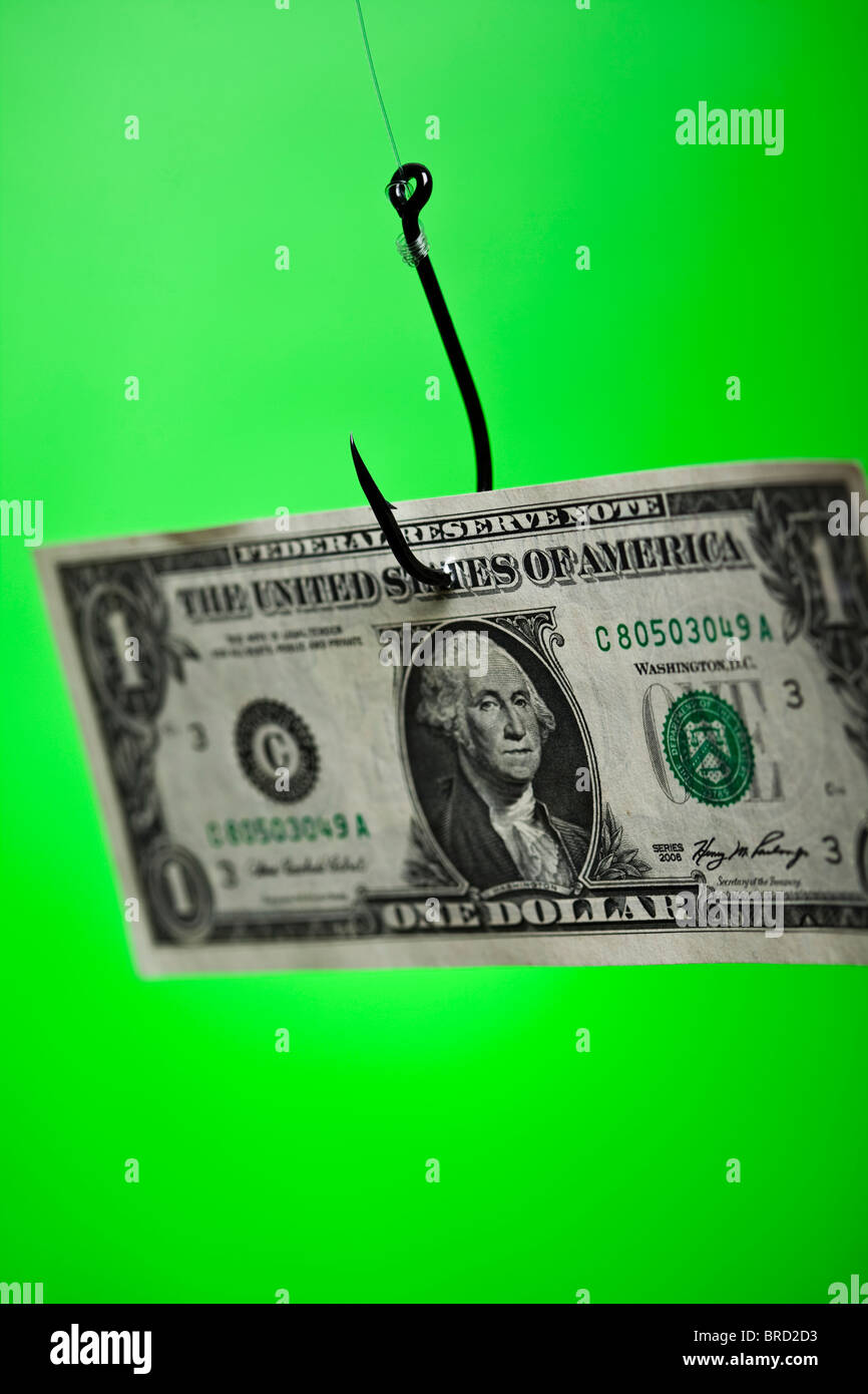 Dollar on hook Stock Photo - Alamy
