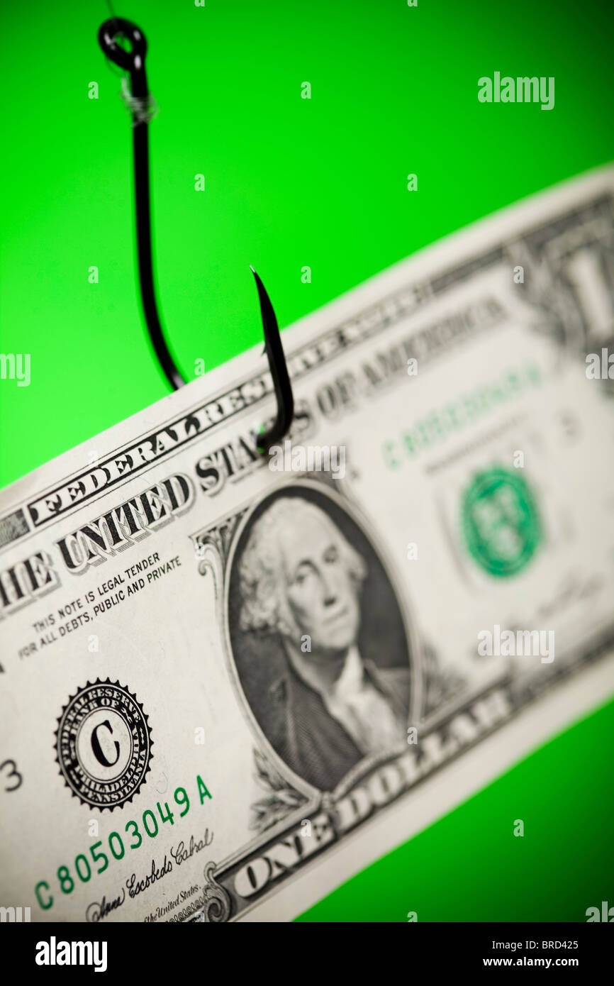 Dollar on hook Stock Photo - Alamy