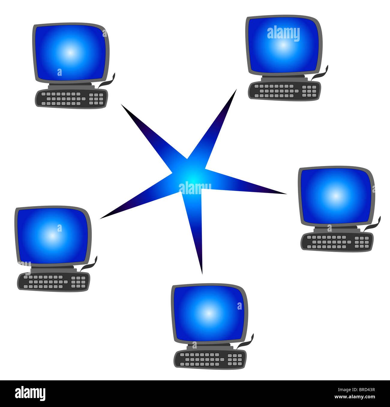 A network of several stylized computers. All on white background Stock ...