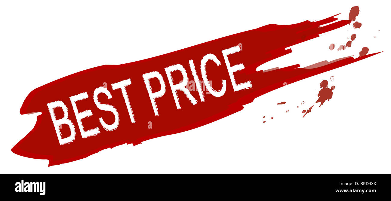 Stylized splash of red color showing the term best price. All on white ...