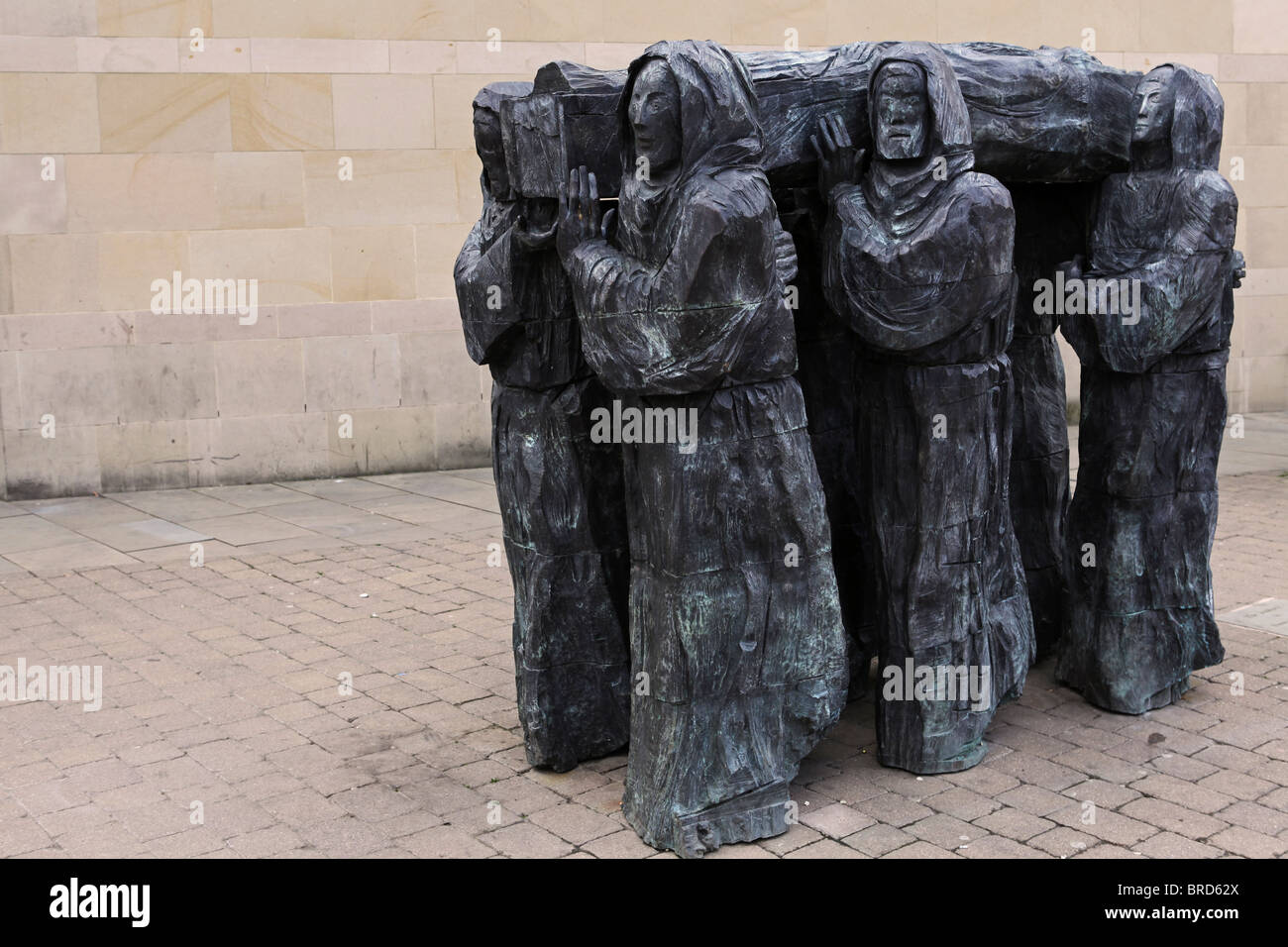 A sculpture depicts the procession of St Cuthbert's coffin through ...