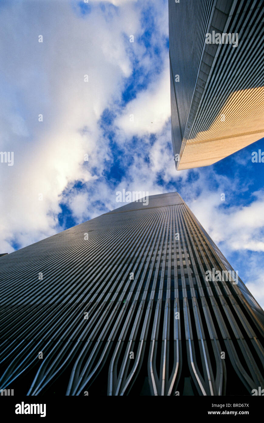 Low angle view of World Trade Center towers in late afternoon, New York ...
