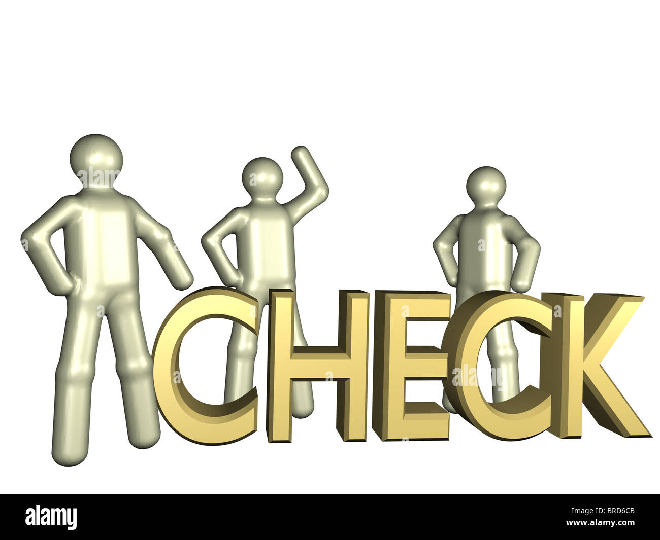 Stylized persons standing next to the term check. All on white ...