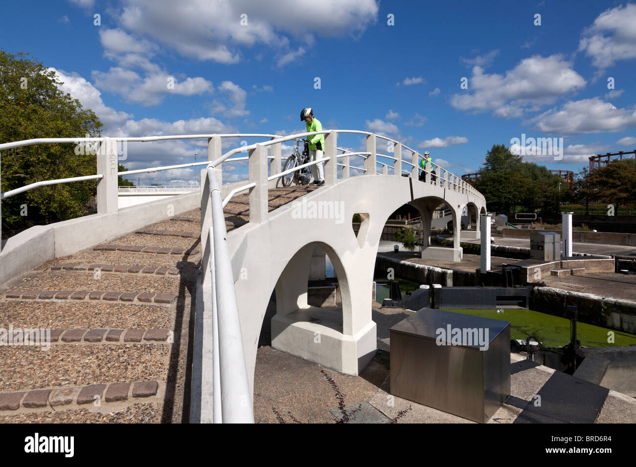 Footbridge over Bow Locks, East London, England, UK Stock Photo - Alamy