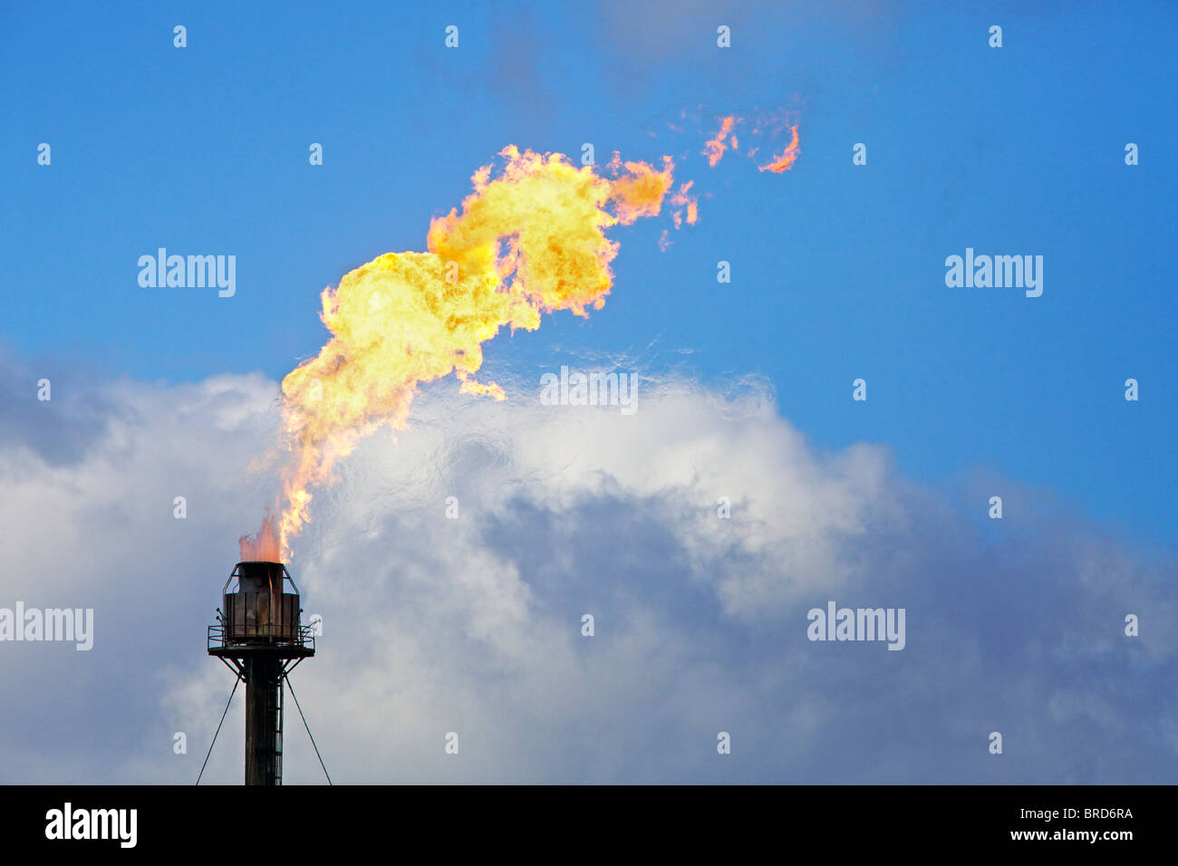 A flare burning off gas at Exxonmobil Fife Ethylene Plant, Scotland ...