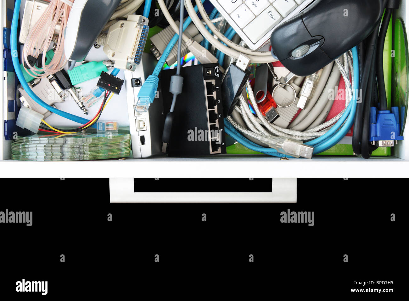 Glimpse inside the Computer Stuff Drawer Stock Photo - Alamy
