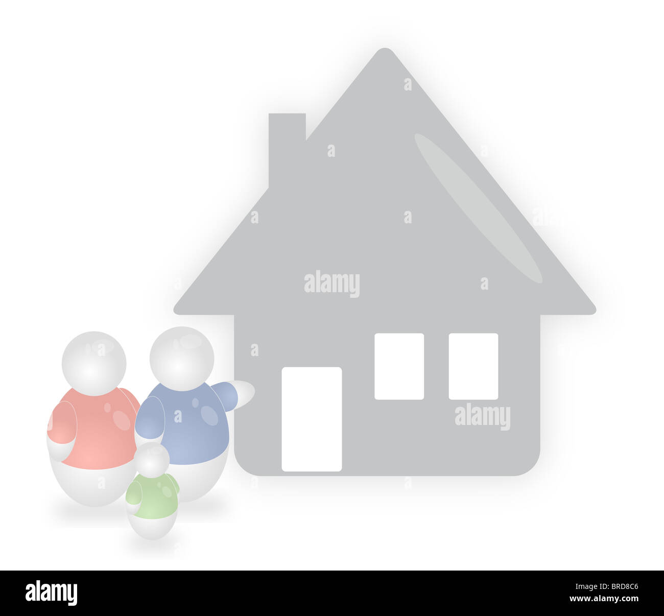 A stylized family welcomes someone to visit their home. All isolated on ...
