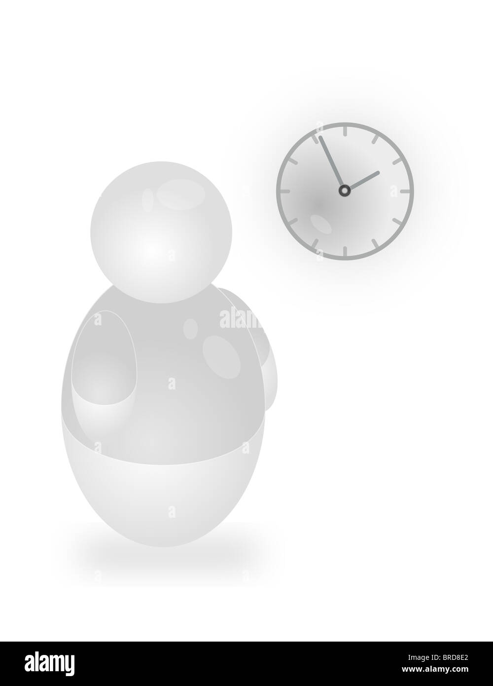 A stylized person standing next to clock. All isolated on white ...