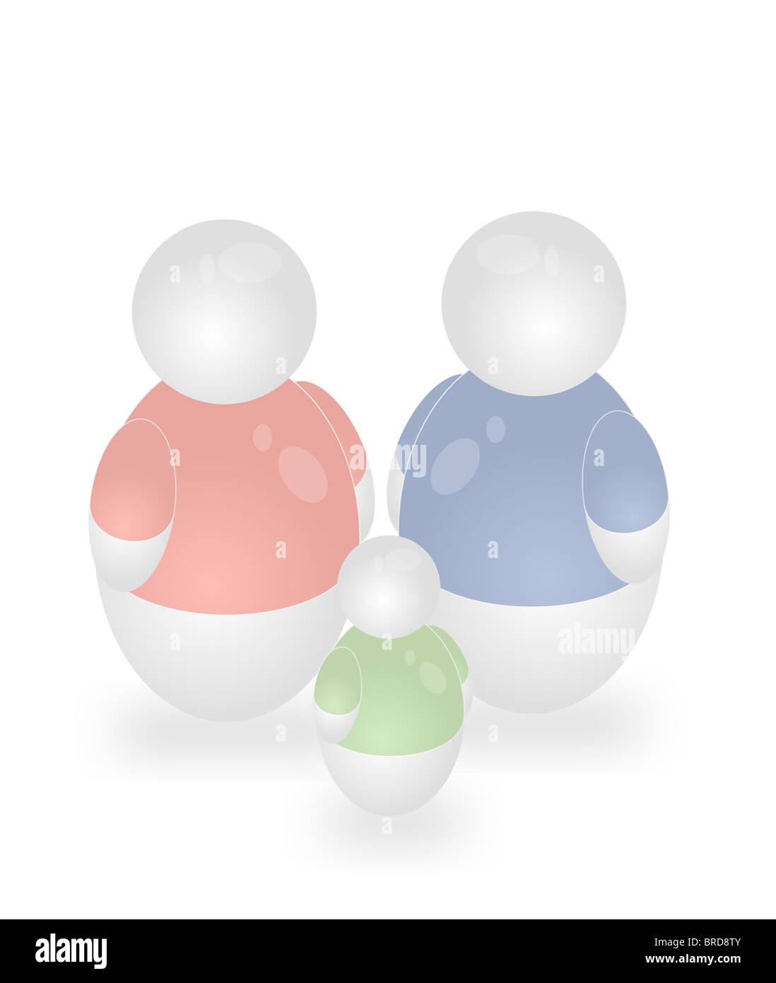 A stylized family standing side by side. All isolated on white ...