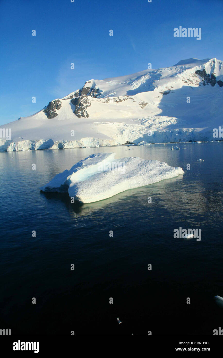 Glaciated mountain, reflected in ocean mirror, Erreras Channel ...