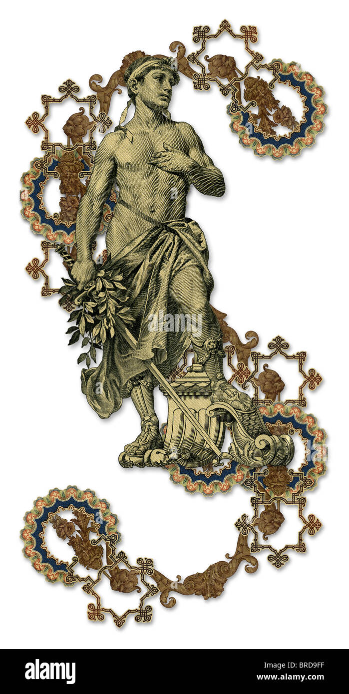 Luxuriously illustrated old capital letter S with man Stock Photo - Alamy