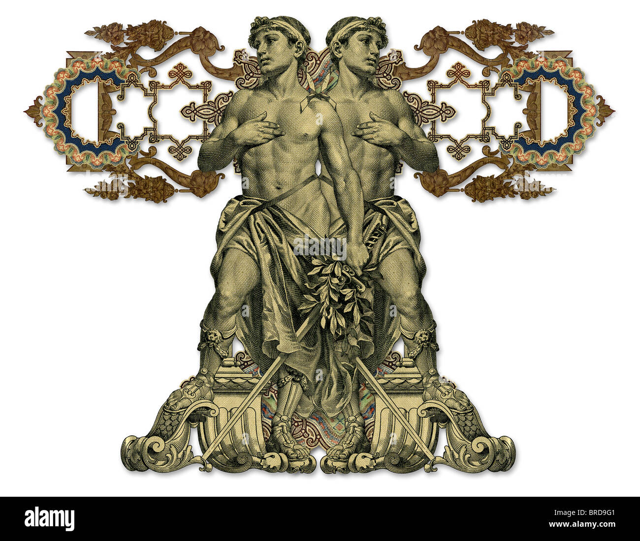 Luxuriously illustrated old capital letter T with man Stock Photo - Alamy