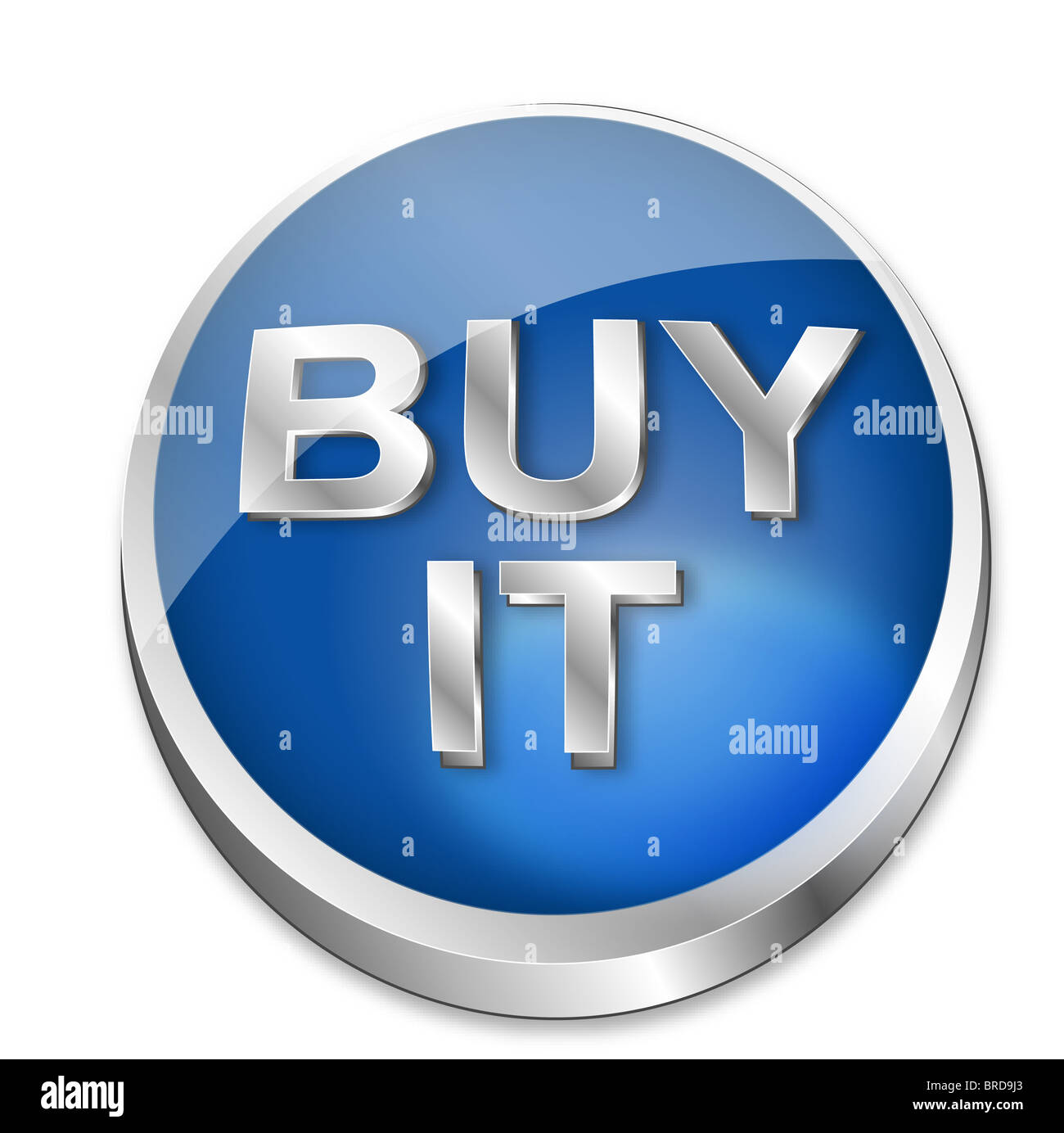 A blue button showing the words buy it. All on white background Stock ...