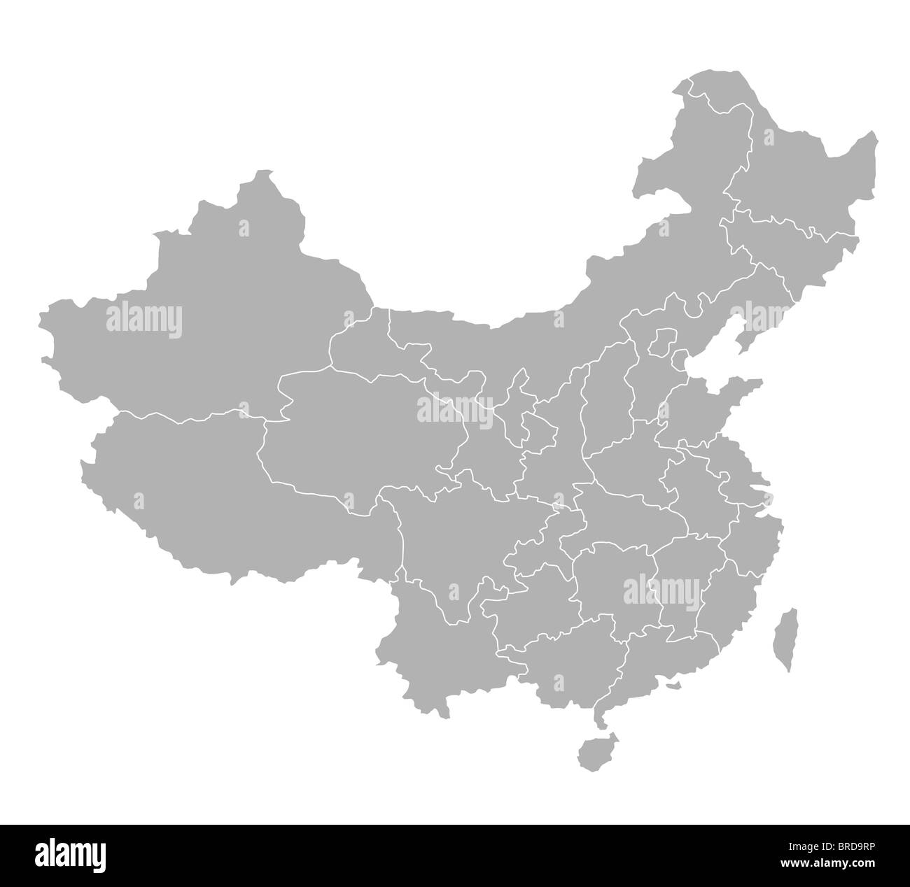 A stylized map of China in grey tone. All isolated on white background ...