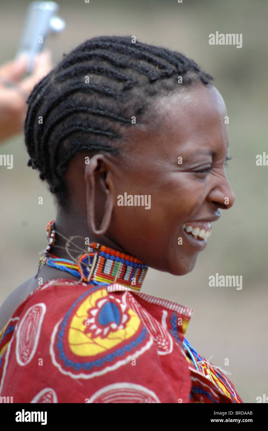 Masai woman in Kenya in profile with long ear lobe Stock Photo - Alamy