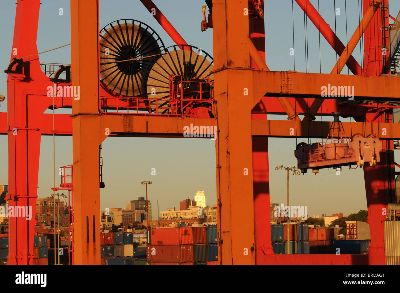 Gantries along the Brooklyn waterfront in New York City assist in ...