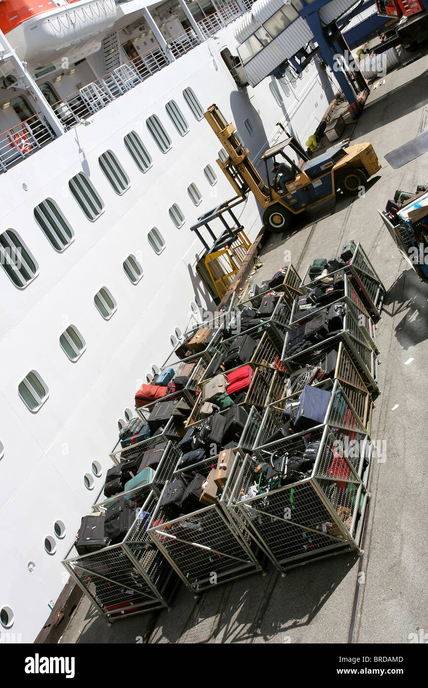 Passenger luggage awaiting loading onto Passenger Ship. Port of Los ...