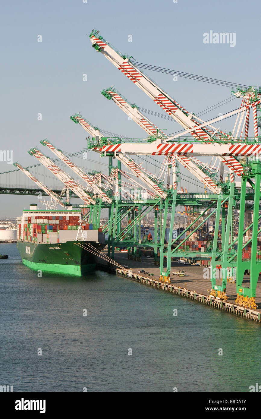 Container ship "Hatsu Eagle" at container berth.The port of Los Angeles ...