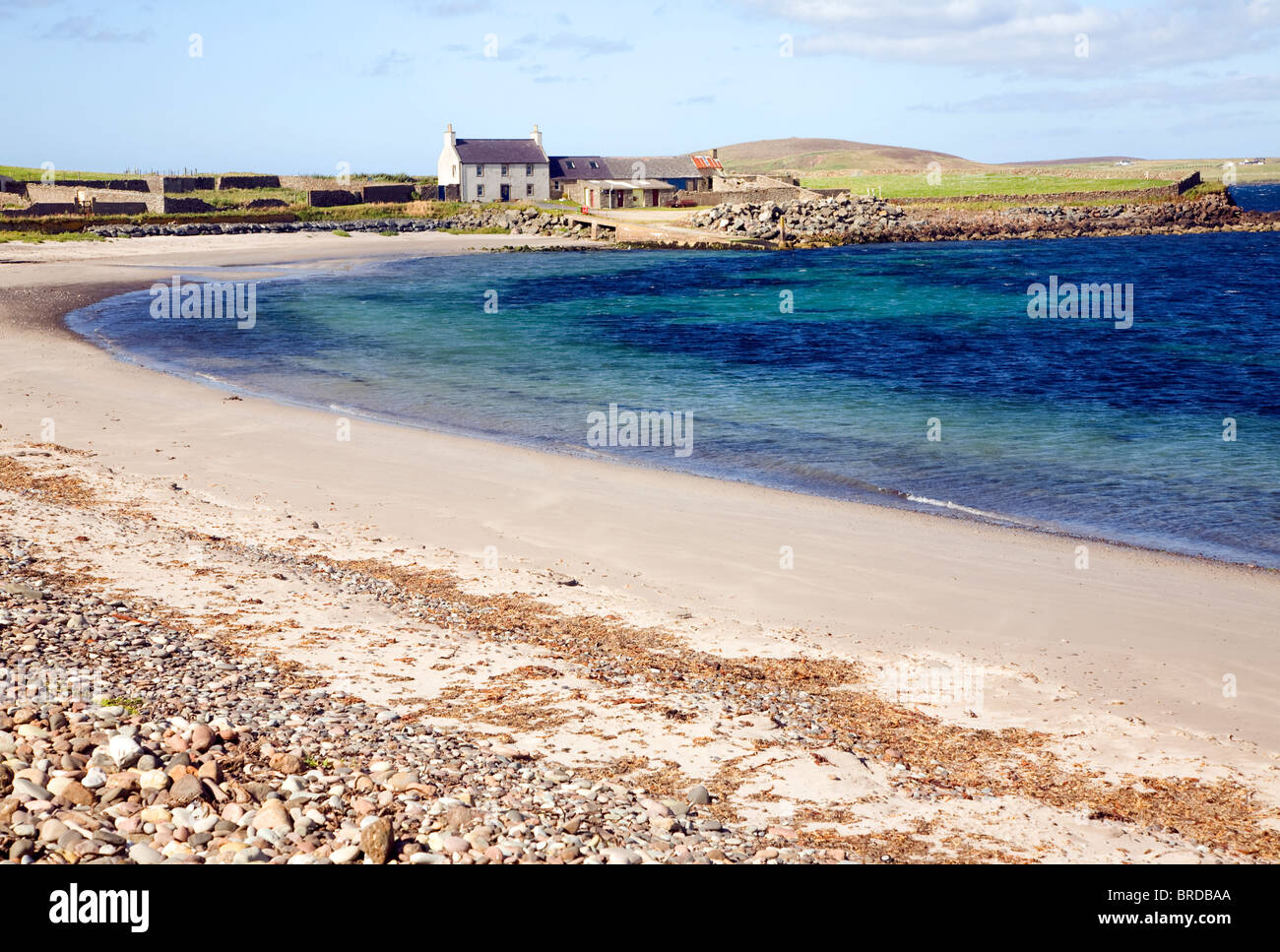 Sandy beach and sea shore, Melby, near Sandness, Mainland, Shetland ...