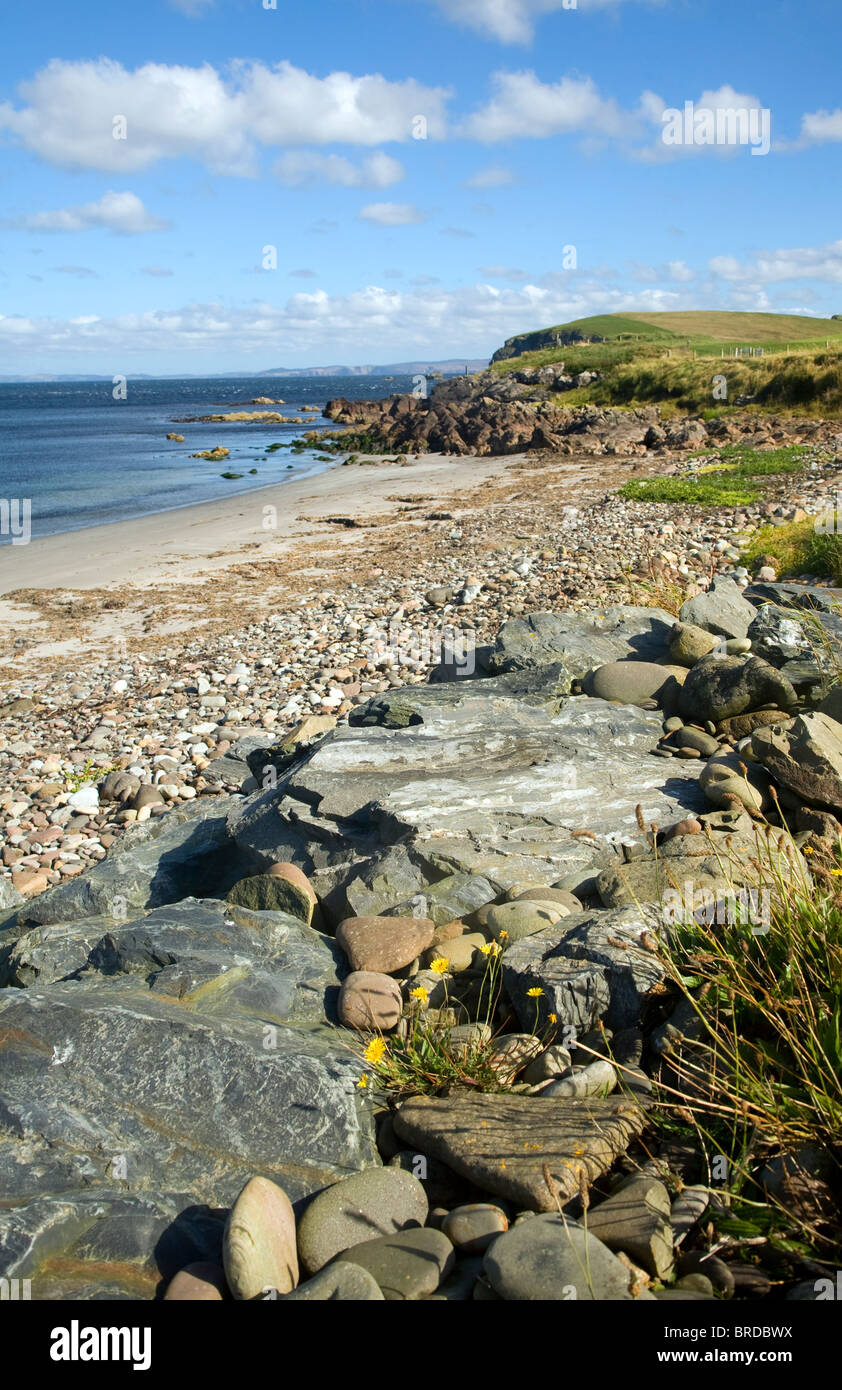 Rocks and sandy beach, Melby, near Sandness, Mainland, Shetland Islands ...