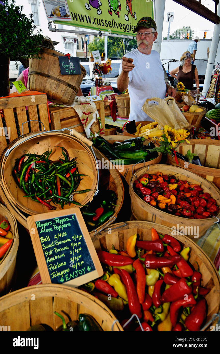 Man Selling Produce at Farmers Market in New Albany, Indiana Stock ...