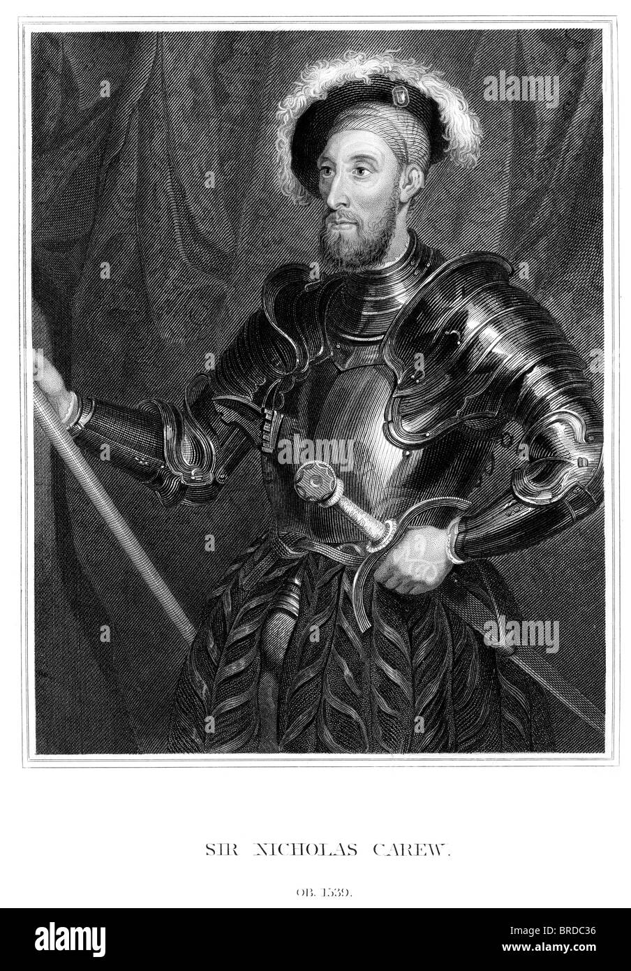 Vintage engraving from 1835 showing Sir Nicholas Carew an English ...