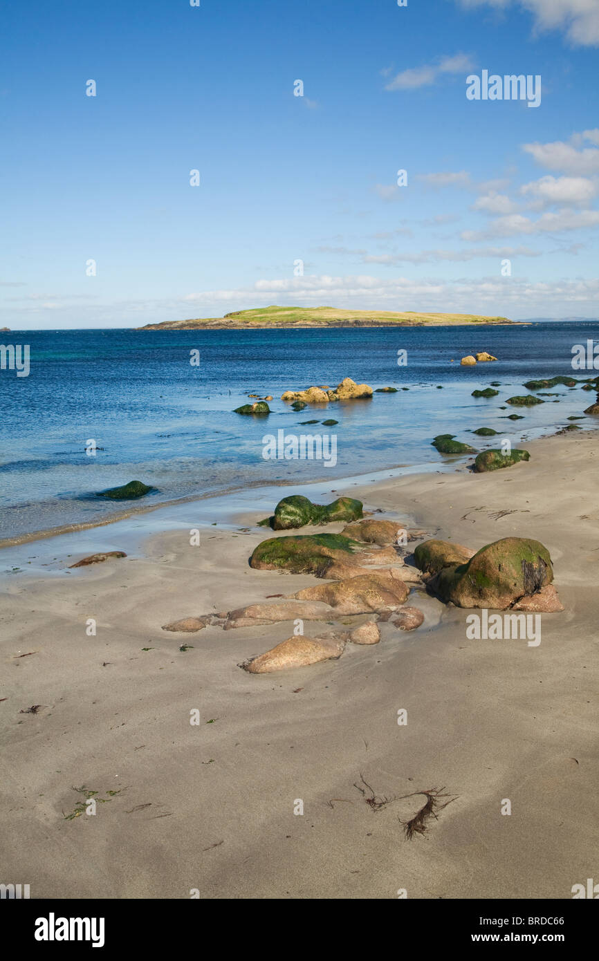 Rocks and sandy beach, Melby, near Sandness, Mainland, Shetland Islands ...