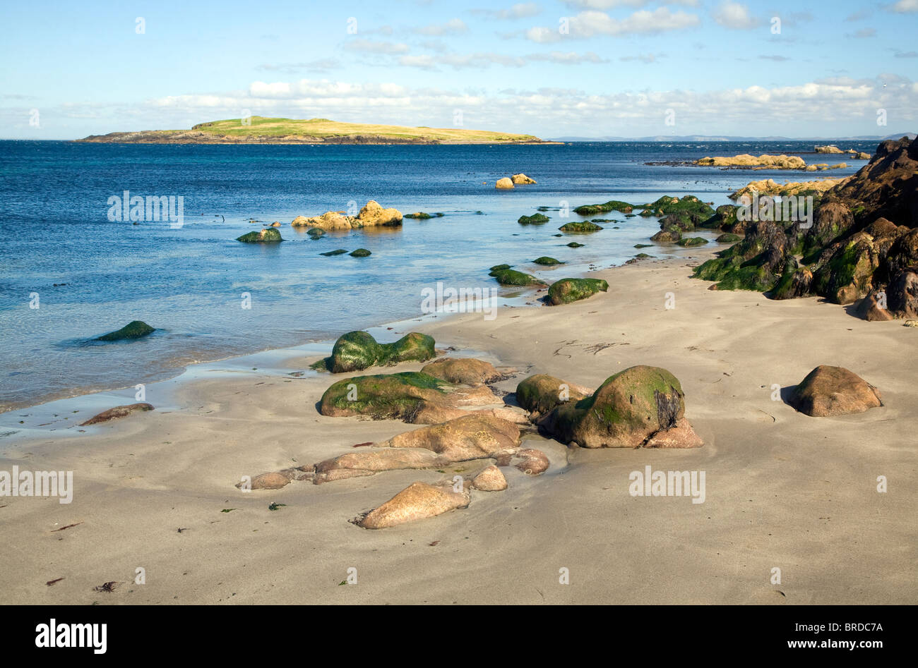 Rocks and sandy beach, Melby, near Sandness, Mainland, Shetland Islands ...