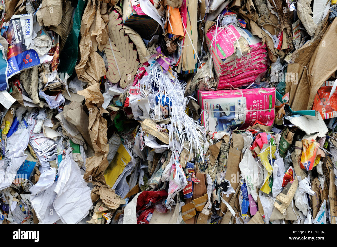 Compressed paper bales at a recycling plant reuse recycle waste ...
