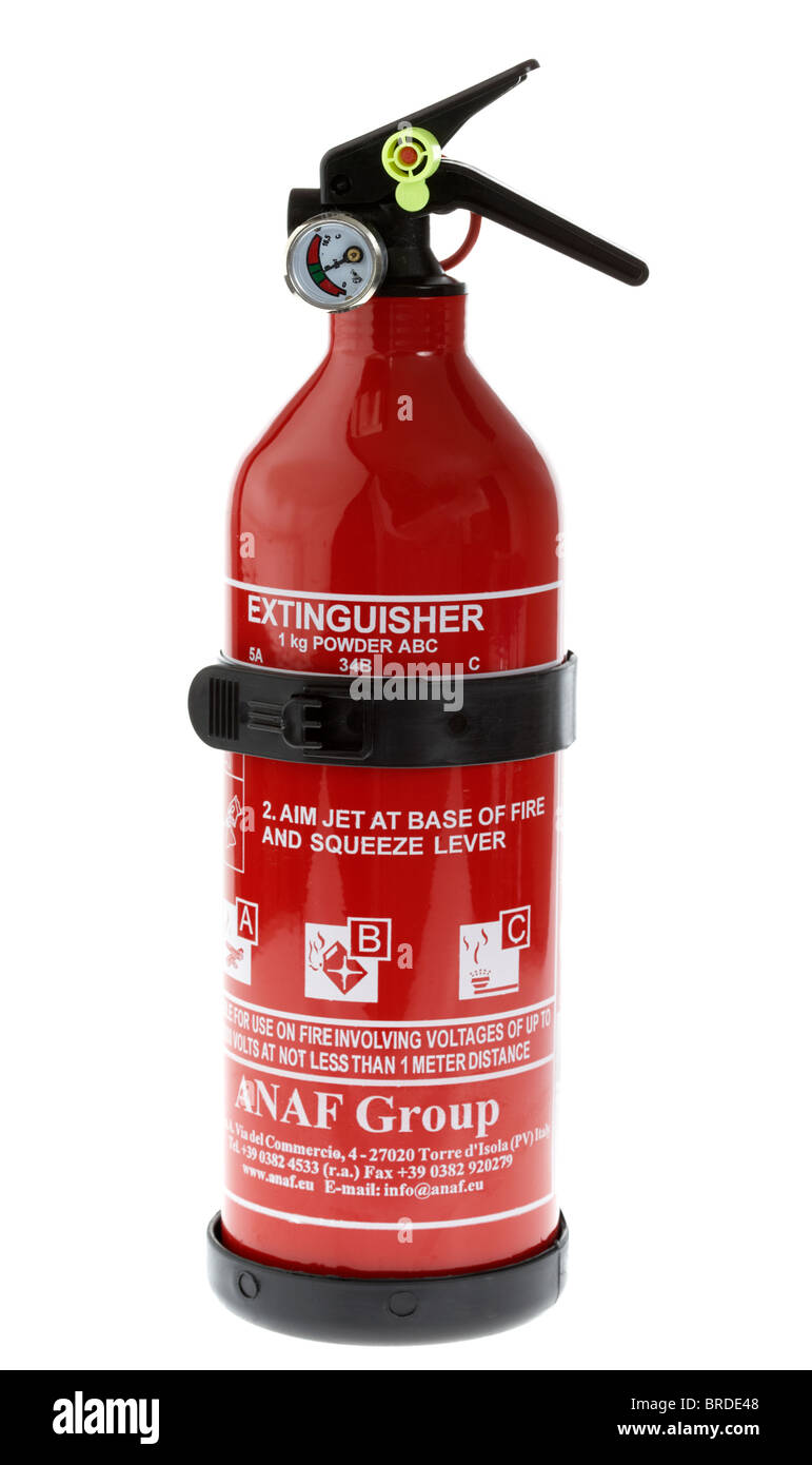 1kg powder abc fire extinguisher on white with wall mount Stock Photo ...