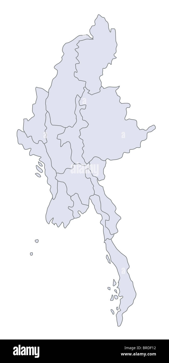 A stylized map of Myanmar showing the different provinces Stock Photo ...