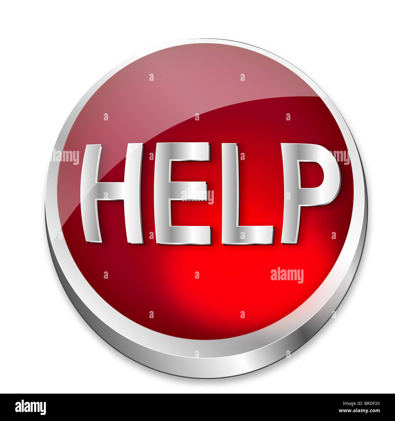 A shiny red vector button showing the word help in metal optic. All on ...