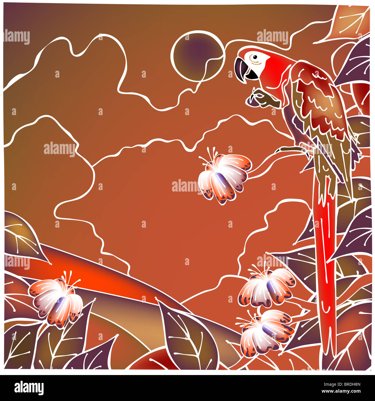 Illustration of a macaw parrot in batik style Stock Photo - Alamy