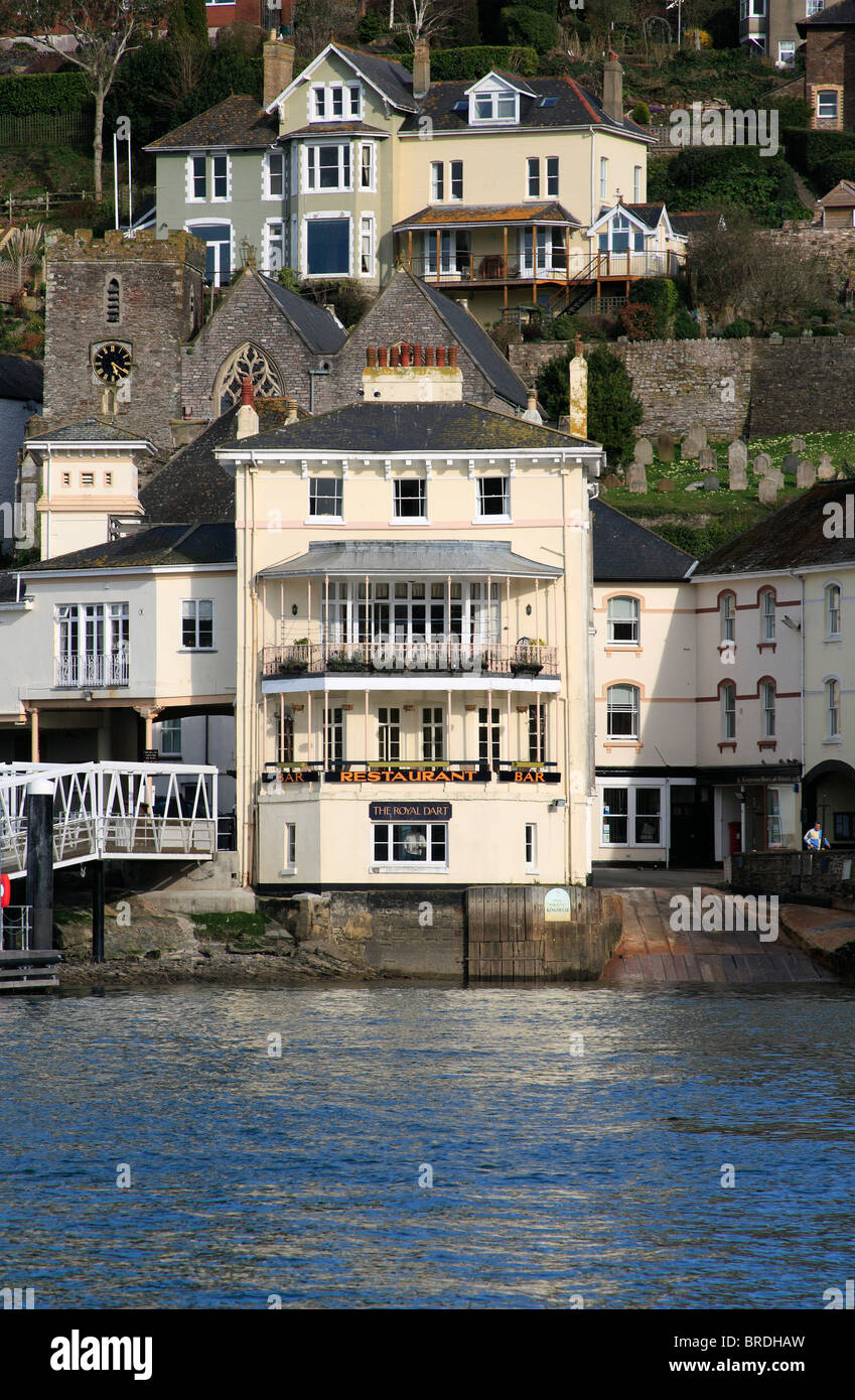 A view of the Royal Dart pub in Kingswear from the River Dart Stock ... A view of the Royal Dart pub in Kingswear from the River Dart Stock ...