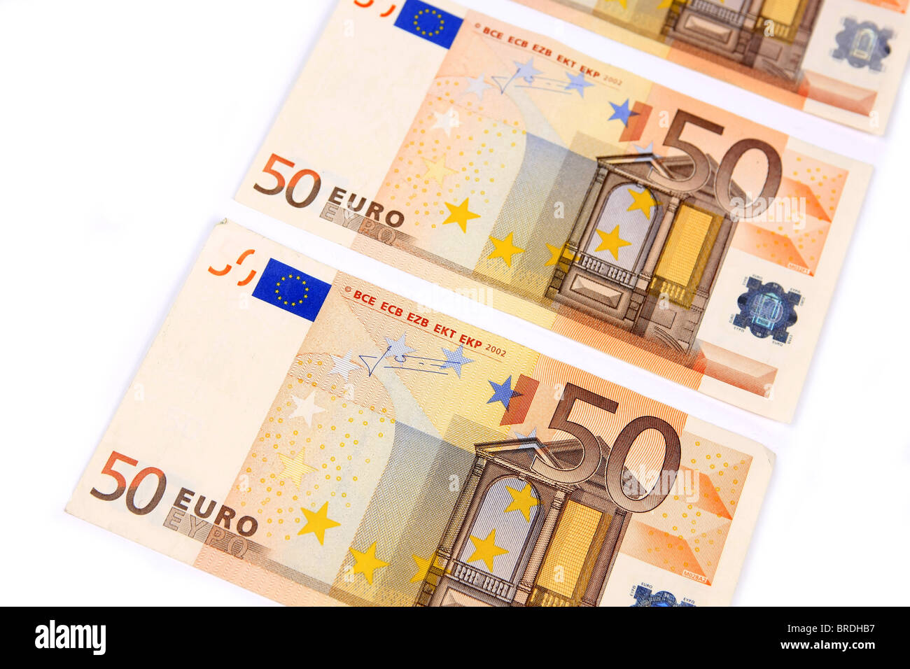Group of three 50 Euro notes against a white background Stock Photo - Alamy
